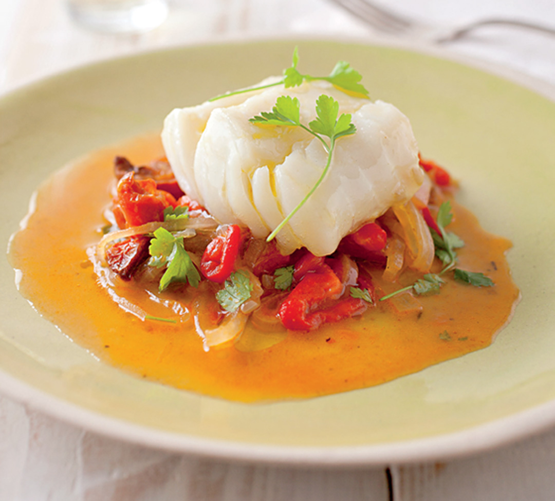 Olive Oil–Poached Cod with Roasted Tomato and Peppers Recipe - Healthy ...