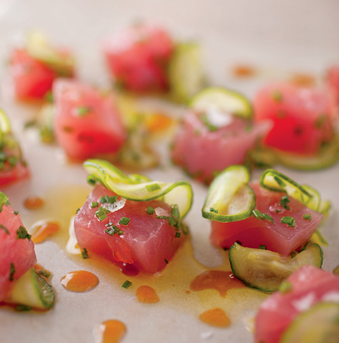 Tuna Cubes with Citrus Soy, Chives, and Cucumber Recipe - Healthy Recipe
