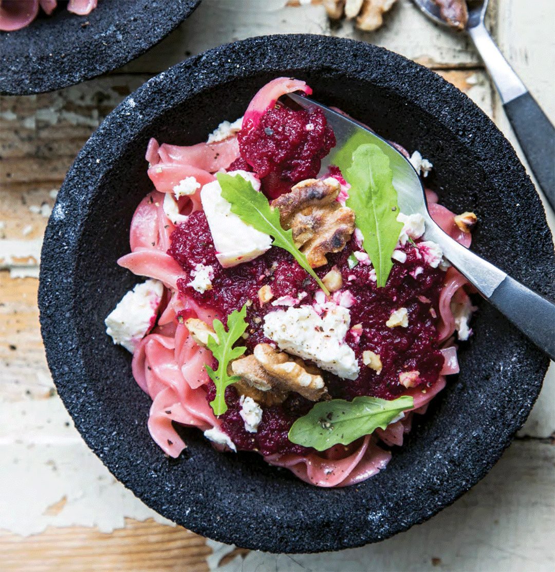 Beetroot Pasta with Feta, Rocket and Walnuts Recipe | Healthy Recipe