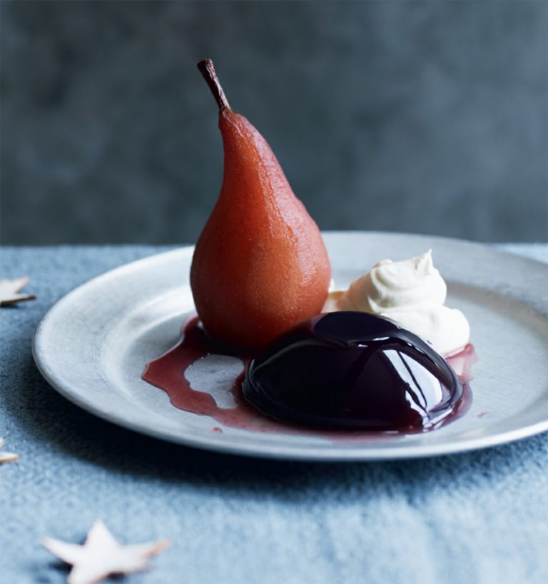 Mulled port pears with port jelly recipe - Healthy Recipe